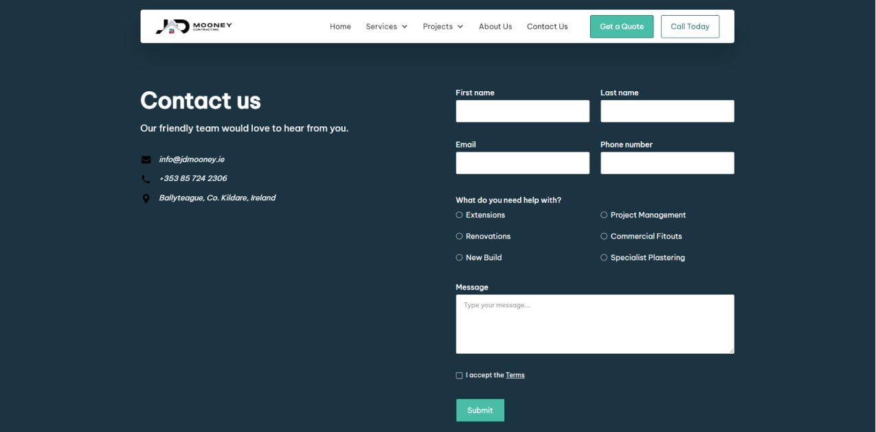 JD Mooney Contracting | Contact Us